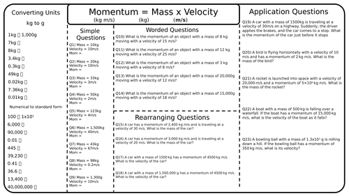 Momentum Calculation Worksheet with Answers - GCSE Physics Paper 2 ...