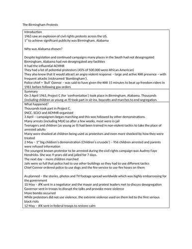 The Birmingham Protests - Civil Rights in the USA,1945-74 – Part 3 ...