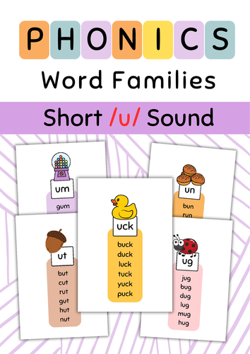 Phonics. Word Families Short /u/ Sound Reading cards. | Teaching Resources