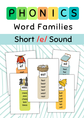 Phonics. Word Families Short /e/ Sound Reading Cards. | Teaching Resources