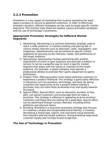 2.2.3 - Promotion (Revision Sheet) | Teaching Resources