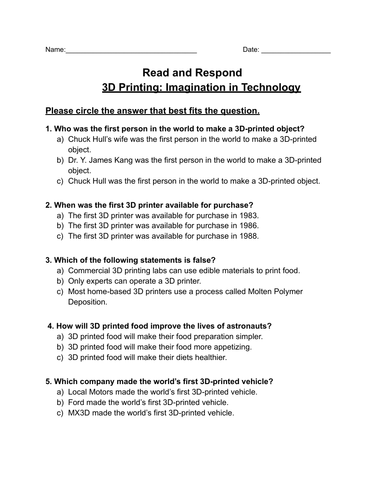 3D Printing: Imagination in Technology - Grade 6 HMH into Reading ...
