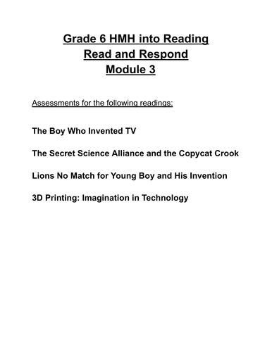 Read and Respond Activity Pack - Grade 6 HMH into Reading (Module 3 ...