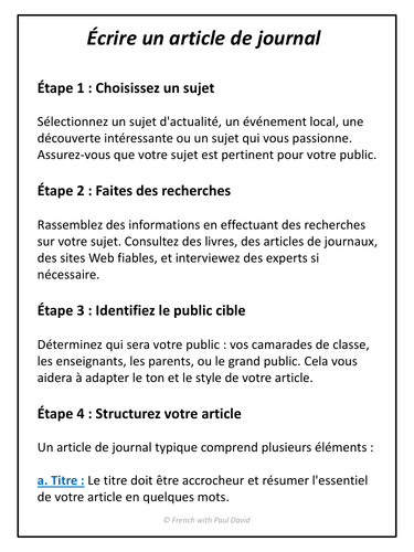 Écrire un article de journal : étapes, structure, et idées d'exercices ...