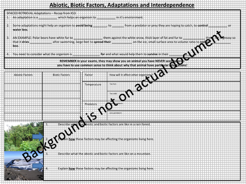 AQA Biology GCSE Ecology Interdependence Knowledge Activity Mat ...