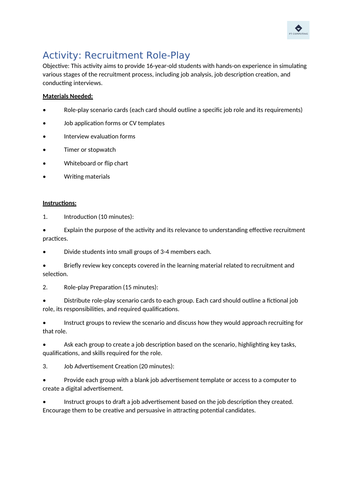 Level 3 BTEC Business - Unit 8: Recruitment and Selection Process (All ...