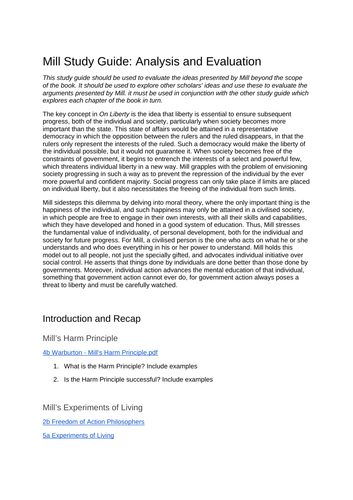 IB Philosophy: Mill's On Liberty Study Guide and Evaluation | Teaching Resources