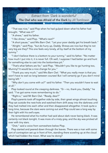 Y2 VIPERS Planning The Owl Who Was Afraid of the Dark | Teaching Resources