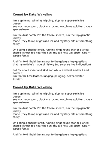 KS2 Poetry Guided Reading, Comet by Kate Wakeling | Teaching Resources