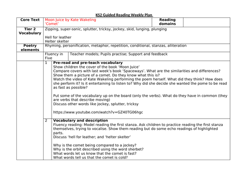 KS2 Poetry Guided Reading, Comet by Kate Wakeling | Teaching Resources