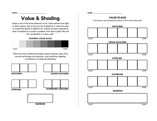 Value & Shading Sketchbook Worksheet | Teaching Resources