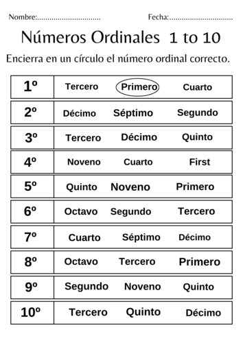 Numeros Ordinales ¡PIM! ¡PAM! ¡SEGUNDO!: NÚMEROS ORDINALES