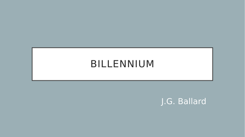 Billennium by JG Ballard | Teaching Resources