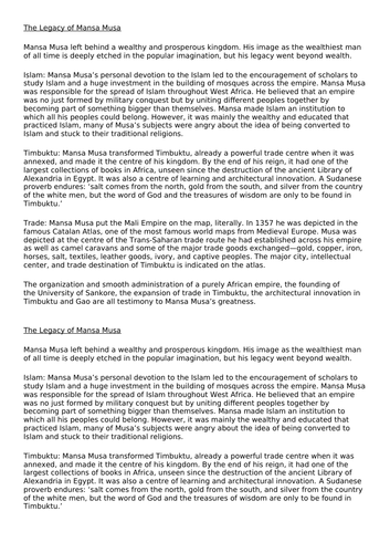 Medieval Africa 4 - Mansa Musa's legacy | Teaching Resources