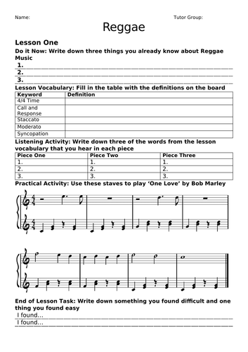 Reggae SOW | Teaching Resources