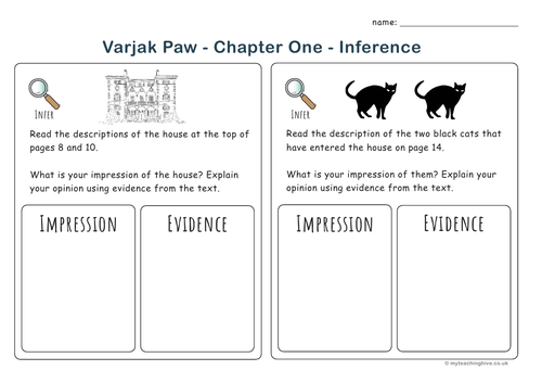 Varjak Paw Reading Comprehension Resources PART 1 Ch 1 to 7- age 7 ...