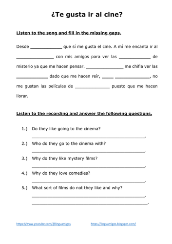 ¿Te gusta ir al cine? | Teaching Resources