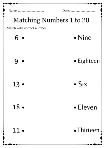 kindergarten count and match worksheets 1 - 20 - matching numbers to 20 ...