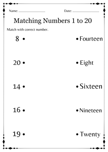 kindergarten count and match worksheets 1 - 20 - matching numbers to 20 ...