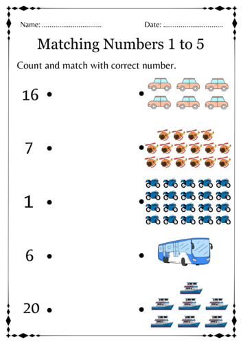 kindergarten count and match worksheets 1 - 20 - matching numbers to 20 ...