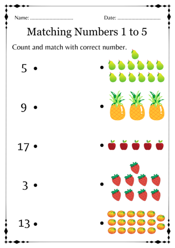 kindergarten count and match worksheets 1 - 20 - matching numbers to 20 ...
