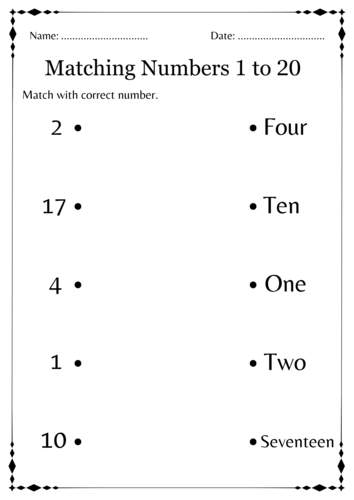 kindergarten count and match worksheets 1 - 20 - matching numbers to 20 ...