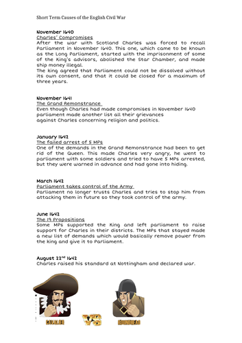 Short Term Causes Civil War - KS3 History Stuarts | Teaching Resources