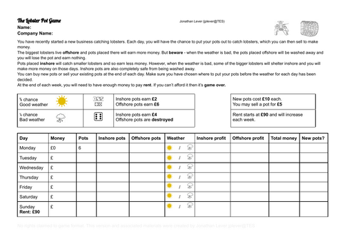 Lobster Pot Maths Game End of Term | Teaching Resources