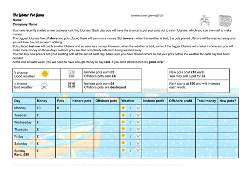 Lobster Pot Maths Game End of Term | Teaching Resources Lobster Pot Maths Game End of Term | Teaching Resources