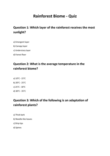 Rainforest Biome - Quiz | Teaching Resources