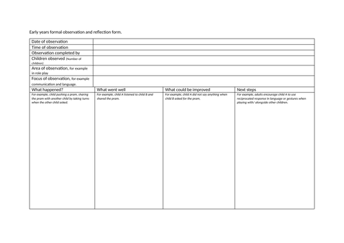Early years observation and feedback form | Teaching Resources