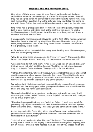 Theseus and the Minotaur scheme of work. | Teaching Resources