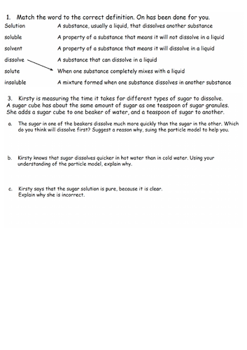 Dissolving and separating solutions KS3 CHEM | Teaching Resources