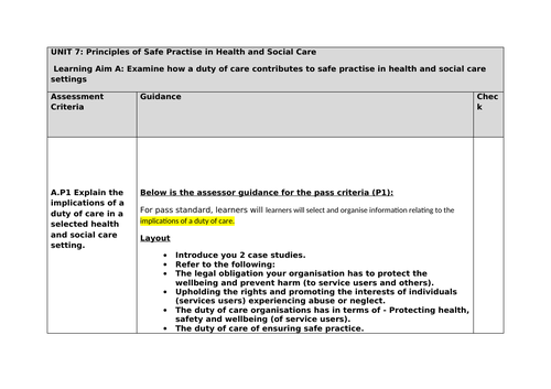 U7-Principles of Safe Practice in Health and Social Care. Learning Aim ...