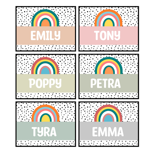 Printable Rainbow Spotty Student Name Labels, Boho Spotty Classroom ...