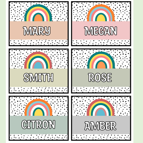 Printable Rainbow Spotty Student Name Labels, Boho Spotty Classroom ...