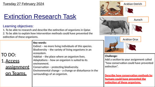 Extinction Research Activity Qatar | Teaching Resources