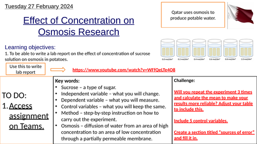 Osmosis Potato Practical Lab Report Teaching Resources