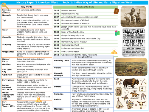 American West Knowledge Organisers and Summary Sheets | Teaching Resources