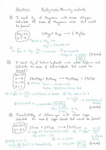 AQA chemistry paper 1 Quantitative chemistry calculations sheet with ...