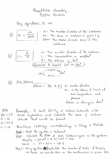 AQA chemistry paper 1 Quantitative chemistry calculations sheet with ...
