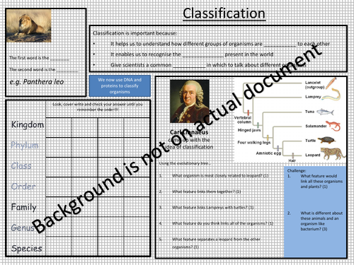 AQA Biology GCSE Classification Knowledge Activity Mat Organiser Exam ...