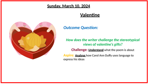 Valentine - Carol Ann Duffy - poetry analysis and write up lesson ...