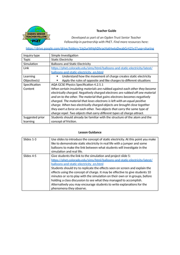 Static Electricity - PhET Simple Investigation | Teaching Resources