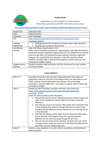 Static Electricity - PhET Class Discussion | Teaching Resources