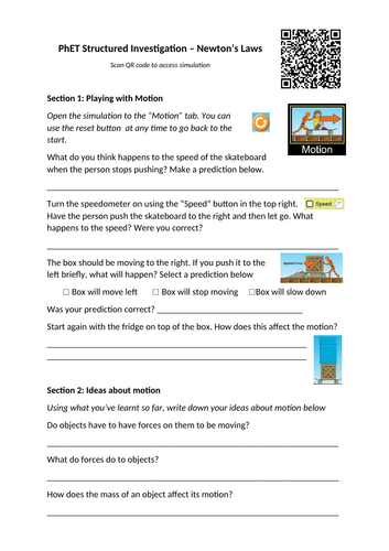 Newton's Laws - PhET Structured Investigation | Teaching Resources