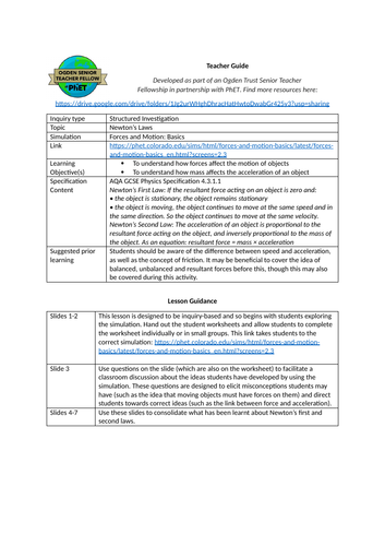 Newton's Laws - PhET Structured Investigation | Teaching Resources