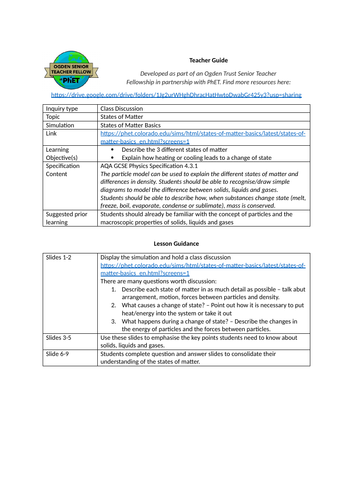 States of Matter - PhET Class Discussion | Teaching Resources