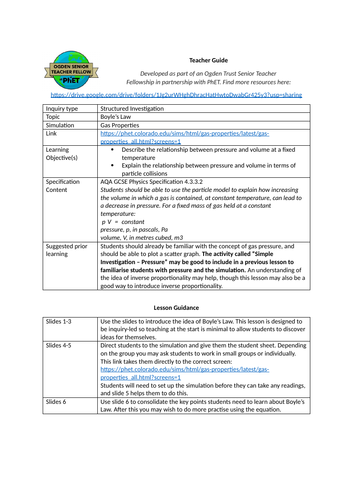 Boyle's Law - PhET Structured Investigation | Teaching Resources