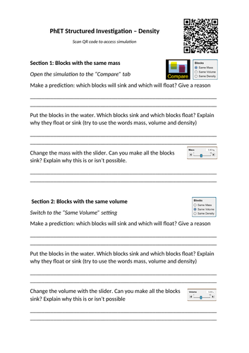 Density - PhET Structured Investigation | Teaching Resources